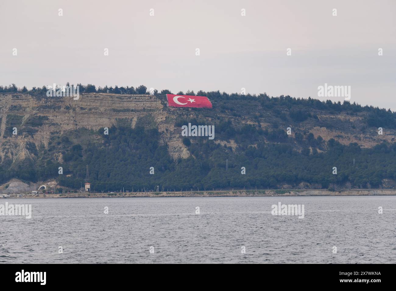 Canakkale, Turkey - Mar 19 2024: Photo of a Turkish flag painted on the ...