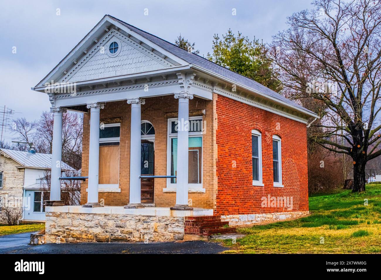 Historic brick building with period white columns in Augusta Co, VA ...