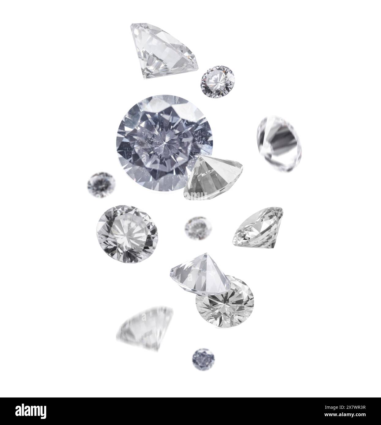 Beautiful shiny diamonds in air on white background Stock Photo - Alamy