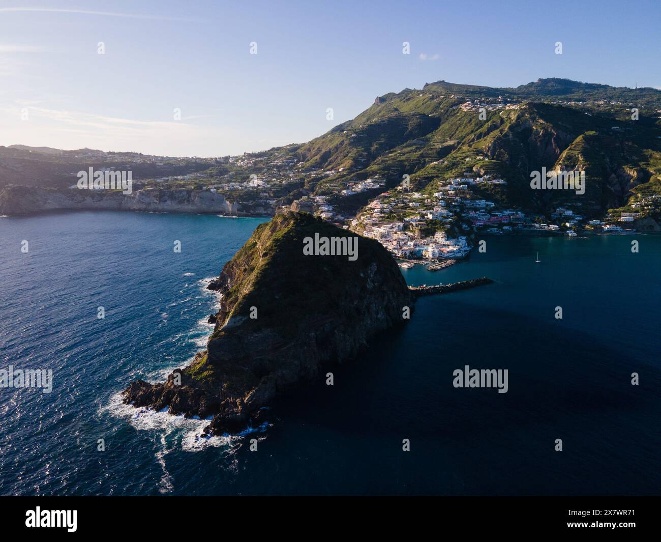 Landscape of Sant'Angelo with island Ischia in background and coastal ...