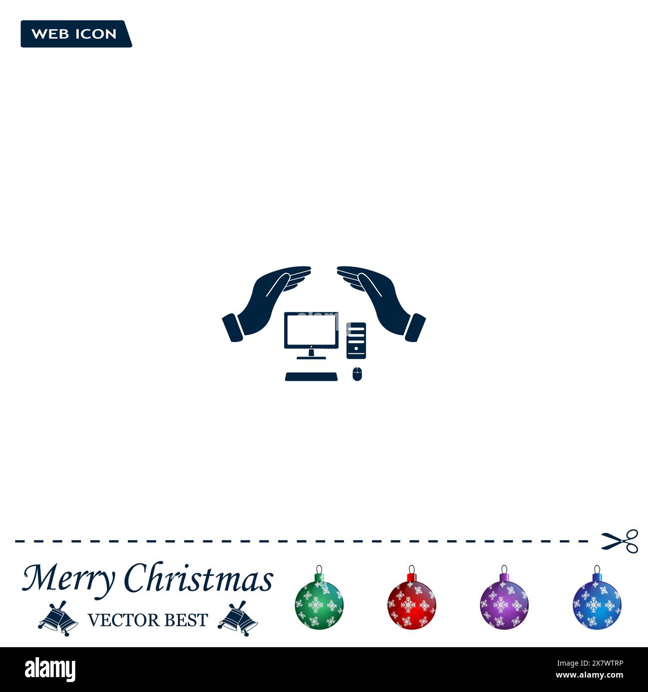 computer insurance sign icon. Hand holds pc laptop symbol Stock Vector ...