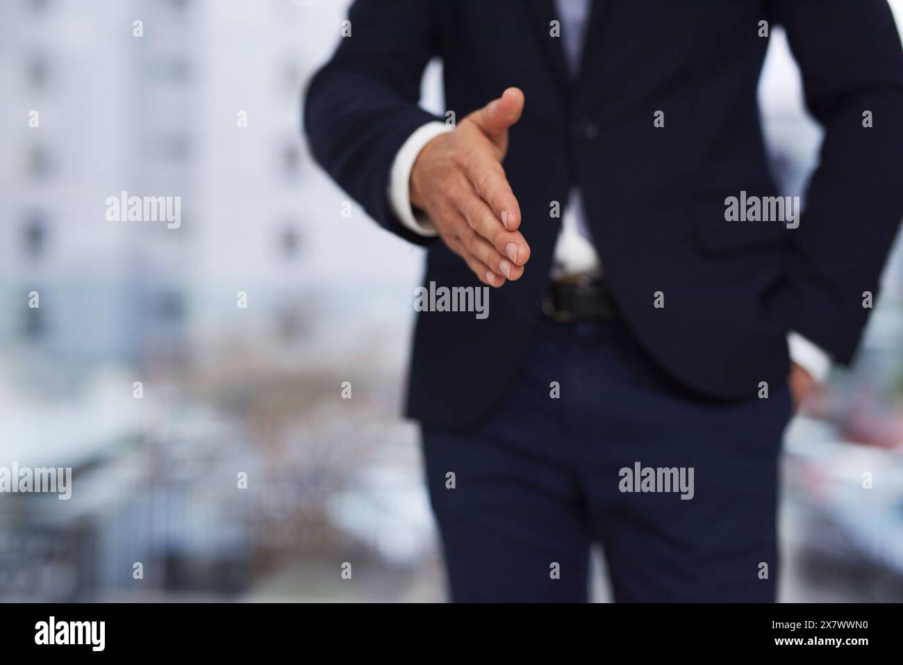 Business person, hand and meeting for recruitment, onboarding and ...