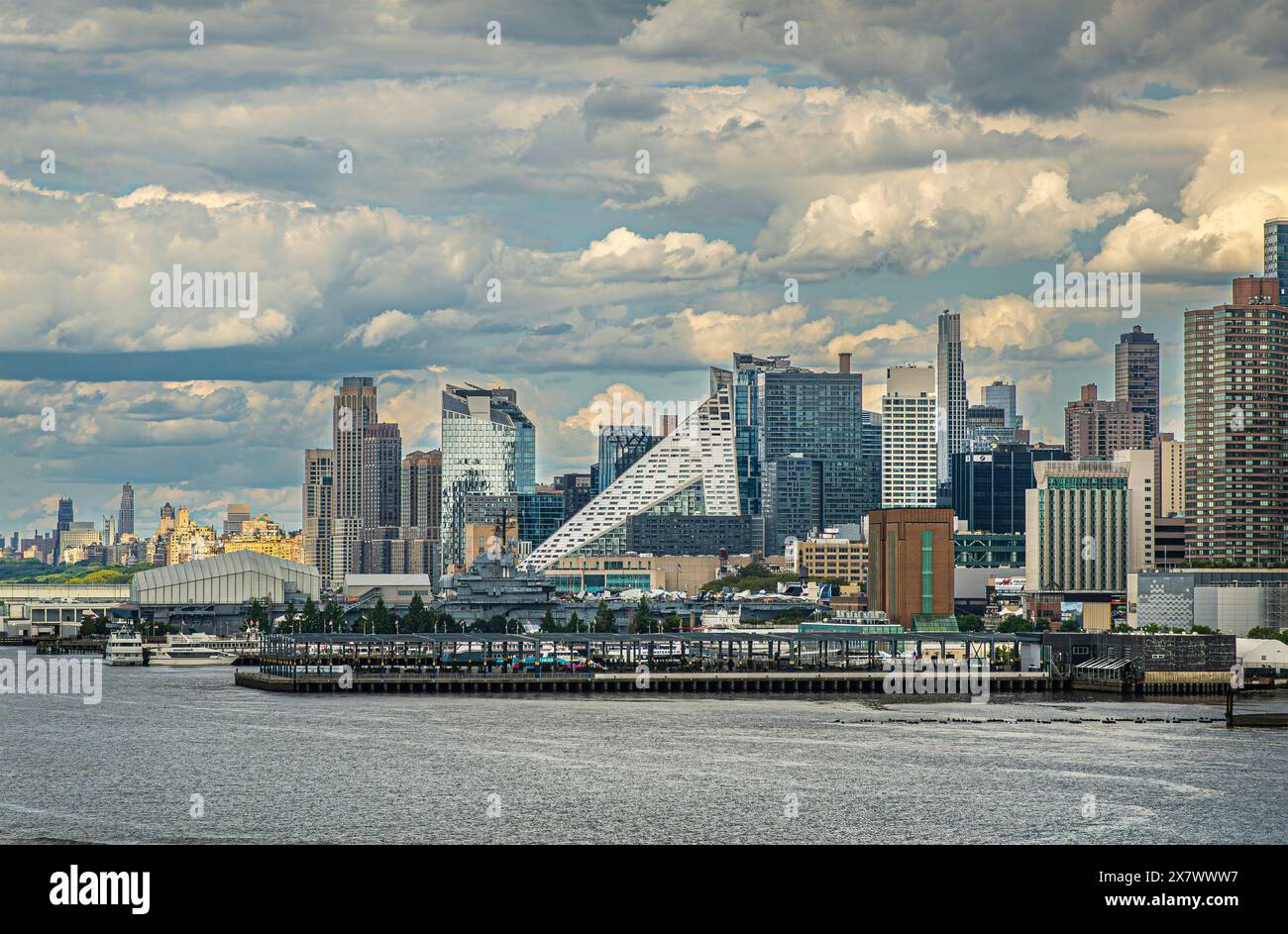 New York, NY, USA - August 1, 2023: Triangle shaped white apartment ...