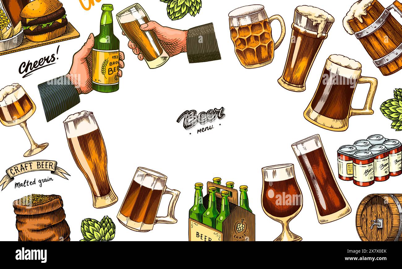 Beer classical wooden barrels, Distilled alcohol poster and banner. Hop ...