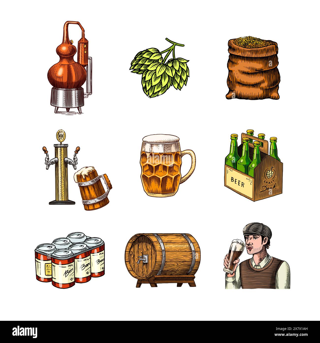 Beer classical wooden barrels, Distilled alcohol. Hop, malt. Glass mugs ...