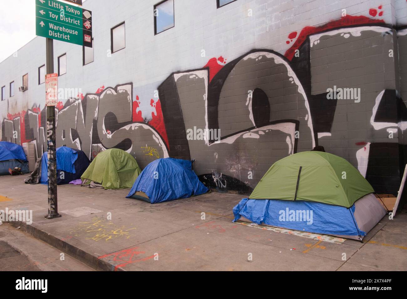 Homeless people's tents and graffiti. Los Angeles, California, USA ...