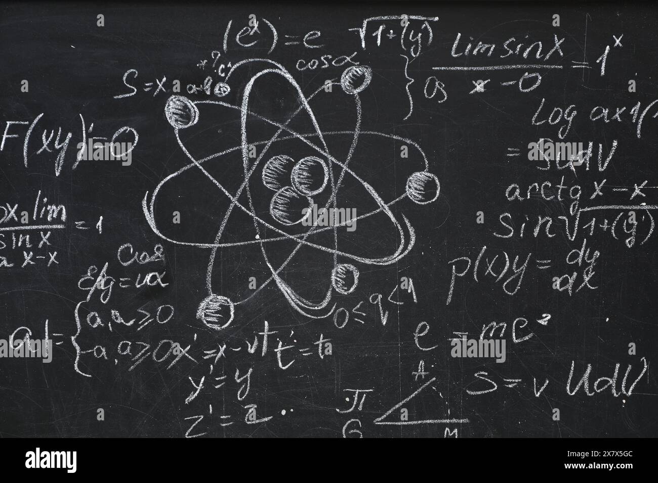 Many different physical formulas written with chalk on blackboard Stock ...