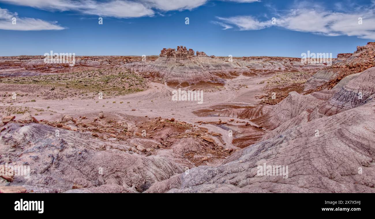 Tall hoodoo towers in the valley below Blue Mesa in Petrified Forest ...