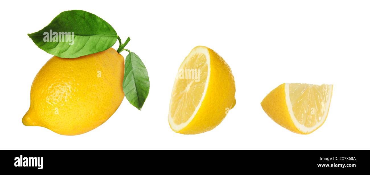 Fresh lemons isolated on white, set. Whole one, half and wedge Stock ...