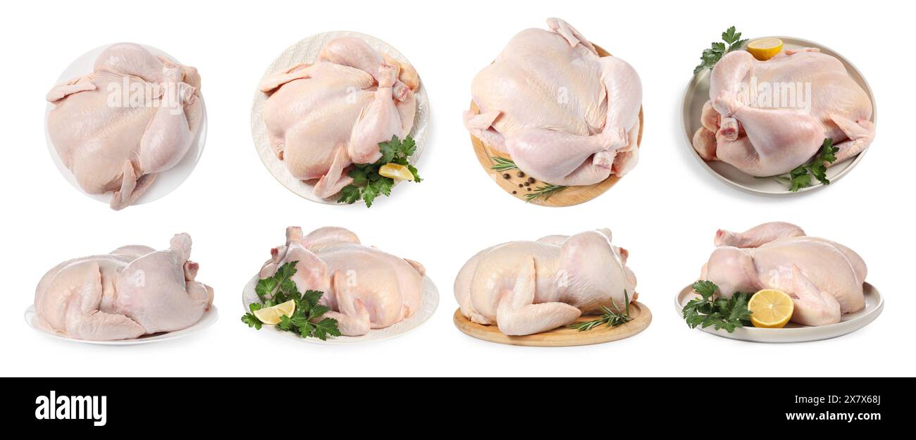 Whole raw chicken isolated on white, set Stock Photo - Alamy