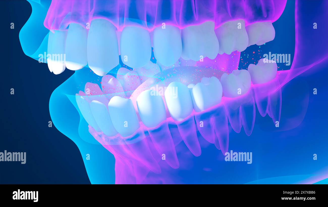 Illustration showing bacteria and virus particles in the mouth, teeth ...