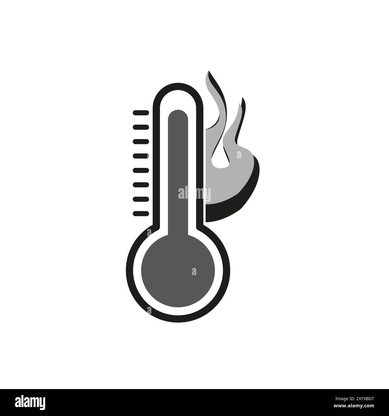 Hot temperature icon. Black and white thermometer with heat. Vector ...