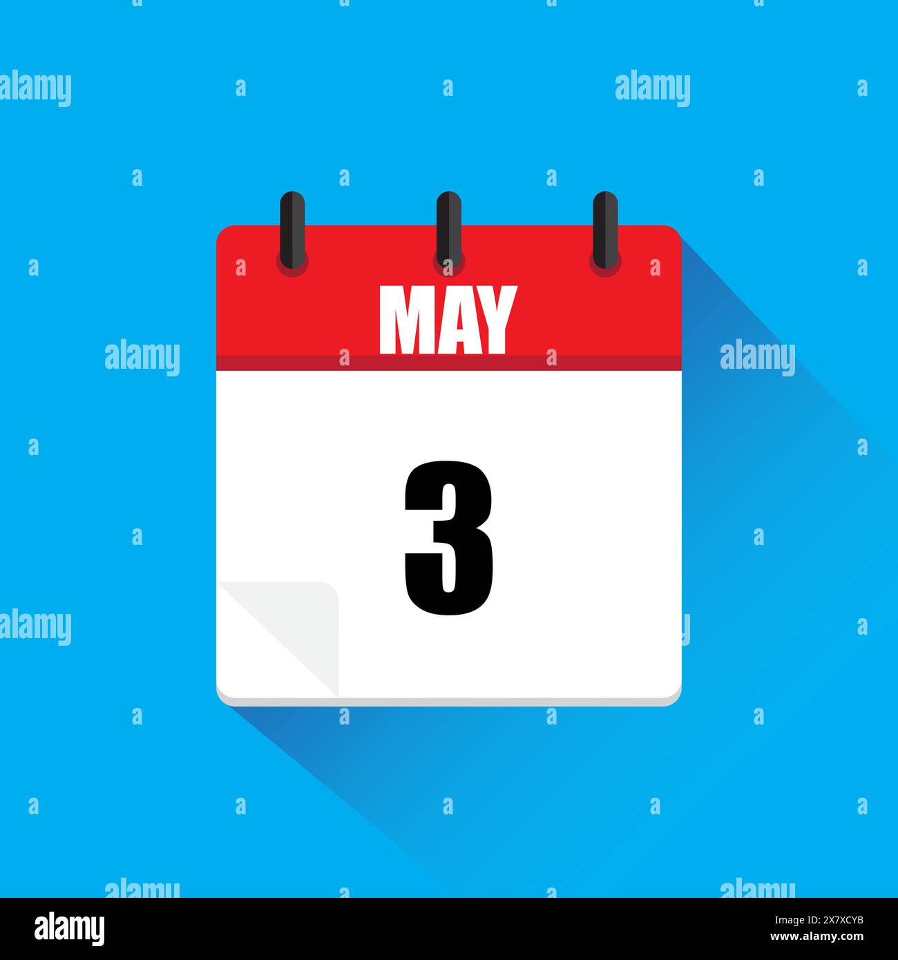 Calendar icon vector. Red May header. Date three. Blue background ...