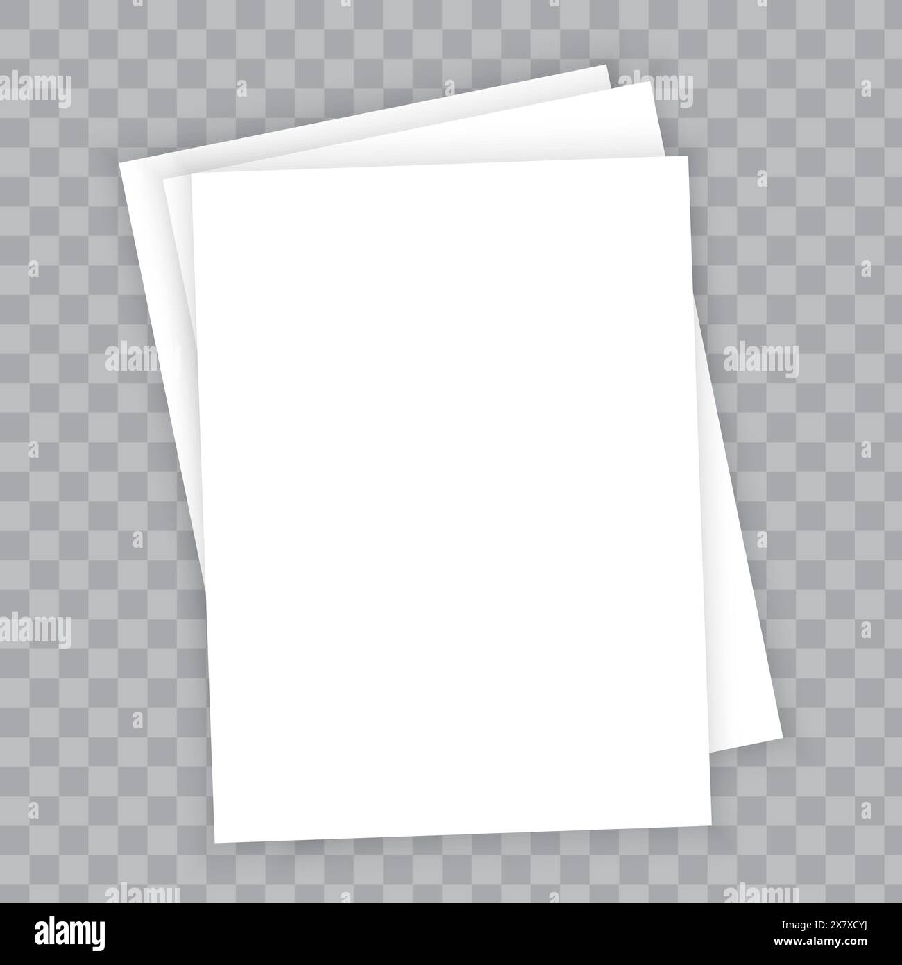 Blank paper stack. Transparent checkered background. Realistic vector ...