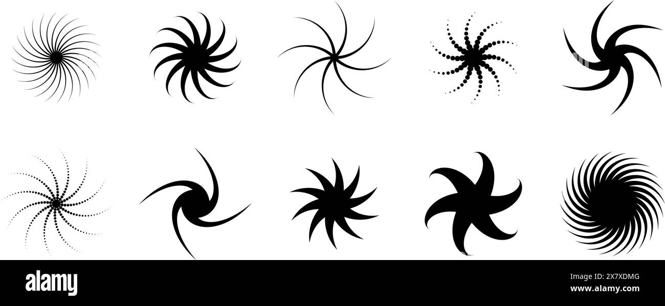 Various twist and swirl element set. Black dotted twirl and rotating ...