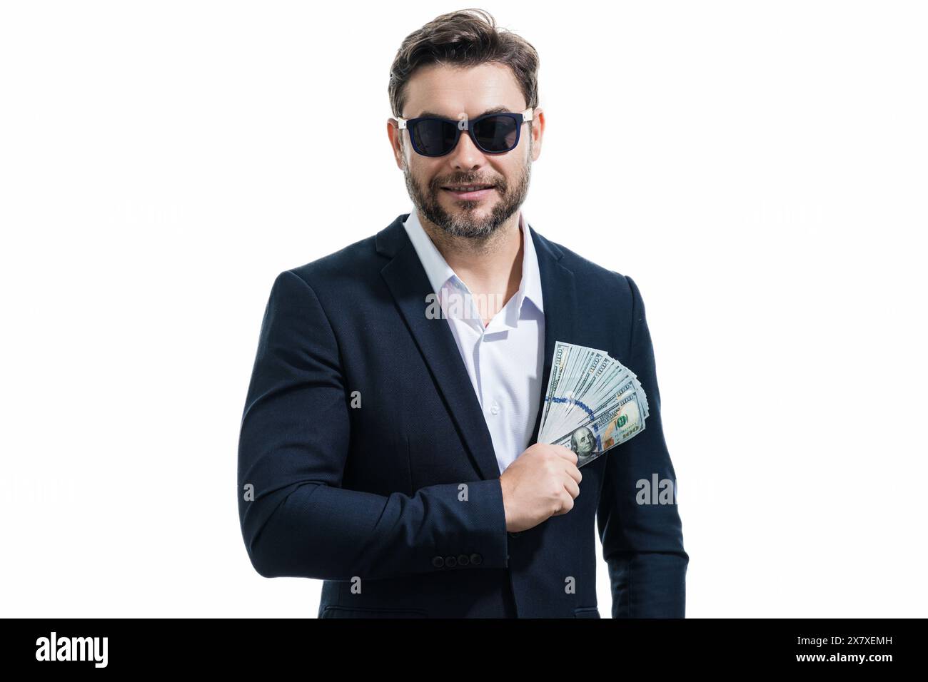 Successful business man counting money. Handsome middle age man holding ...