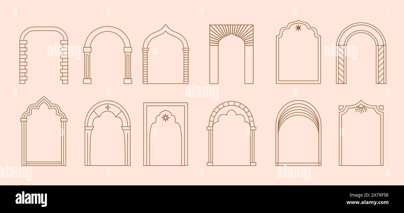 Boho arch door frames vector set. Ornate archways and doorways inspired ...