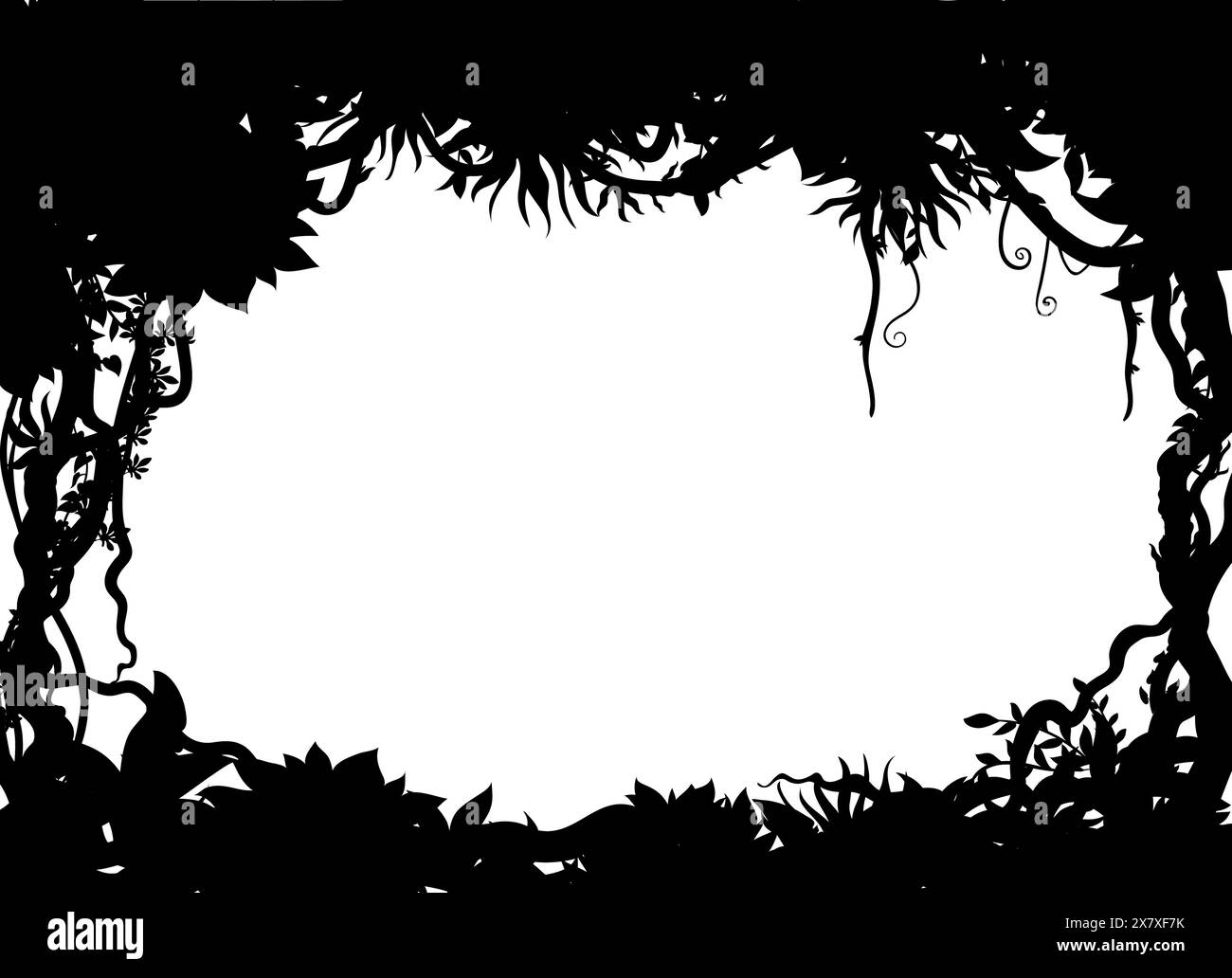 Tropical jungle liana silhouette frame of ivy vine or creeper plant ...