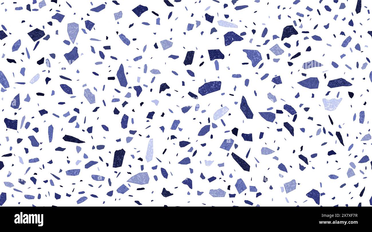 Grunge blue terrazzo seamless pattern. Vector terazzo ornament ...