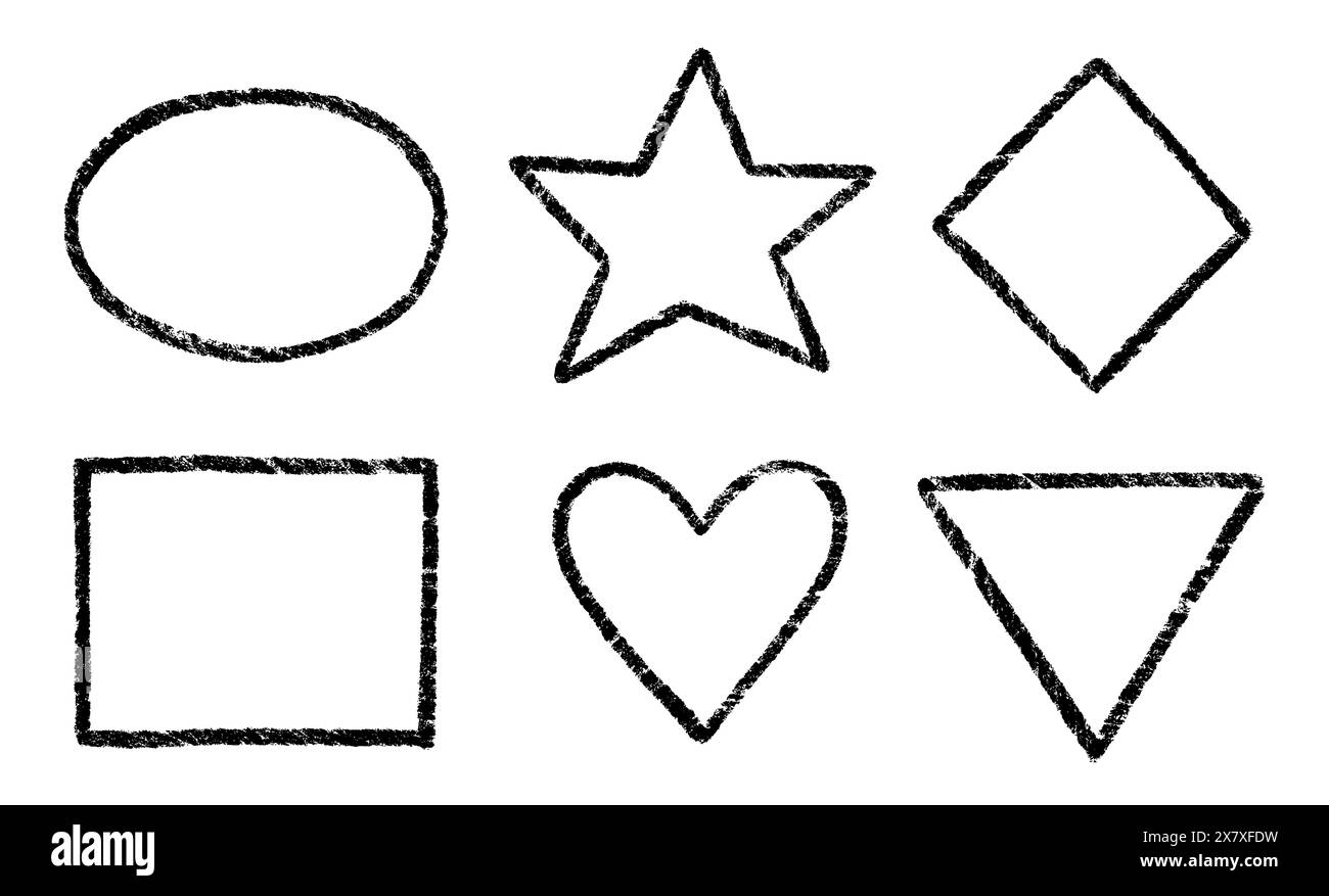 Crayon, chalk kid frame set. Round, square, heart shape hand drawn ...