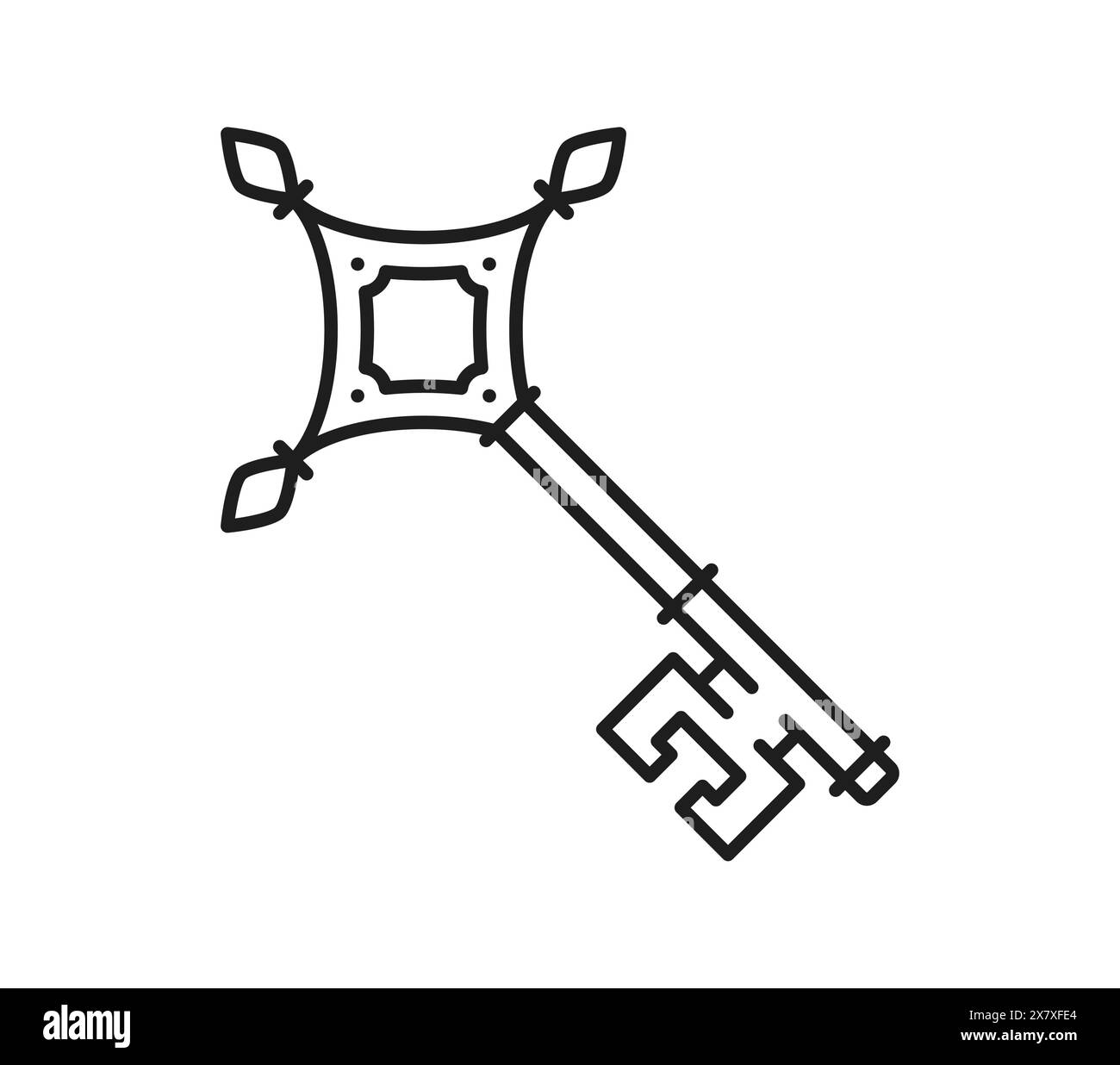 Medieval heraldry line icon of heraldic key for royal crest, vector ...