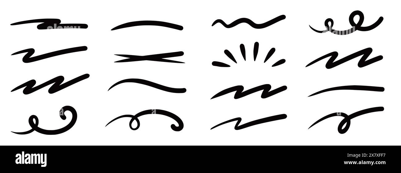 Squiggle brush scribble underline. Marker pen emphasis highlight swoosh ...