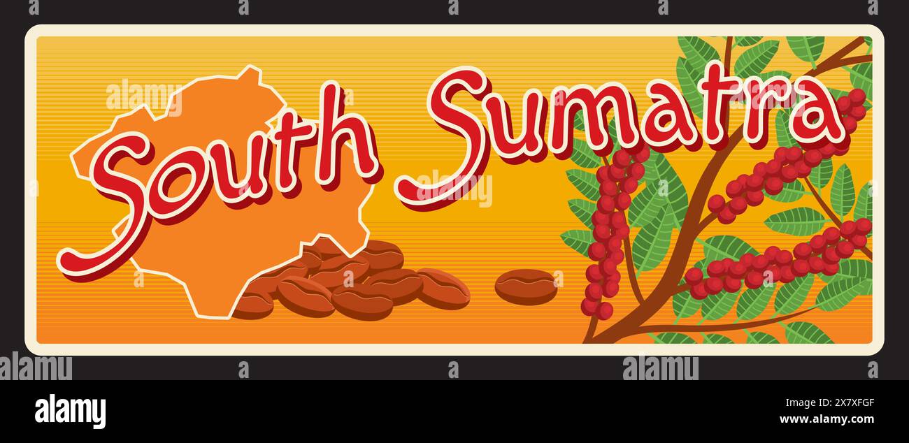 South Sumatra Indonesian province territory. Vector travel plate ...
