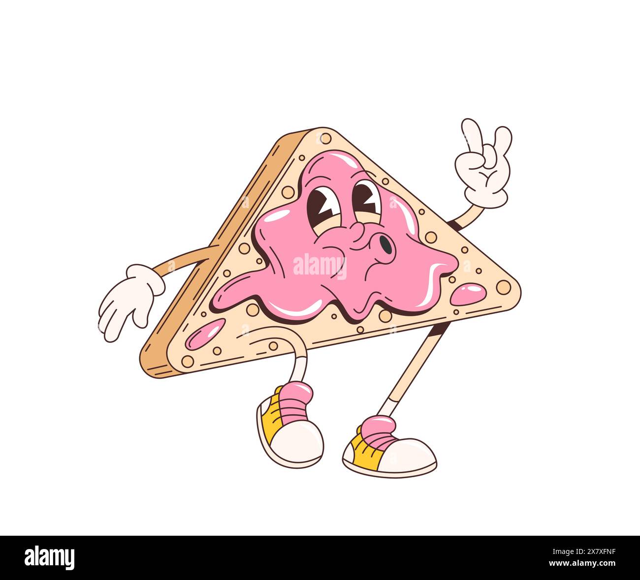 Cartoon retro groovy toast character with jam. Isolated vector funky ...