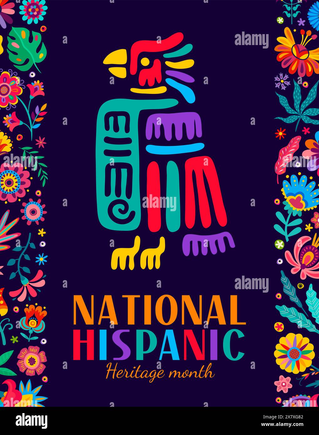 Aztec eagle bird totem for national Hispanic heritage month, vector ...