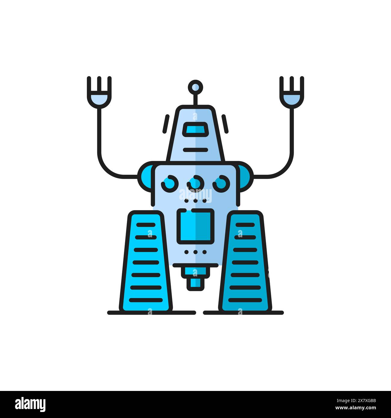 Cartoon robot color line icon, robotic android character or cyborg bot ...