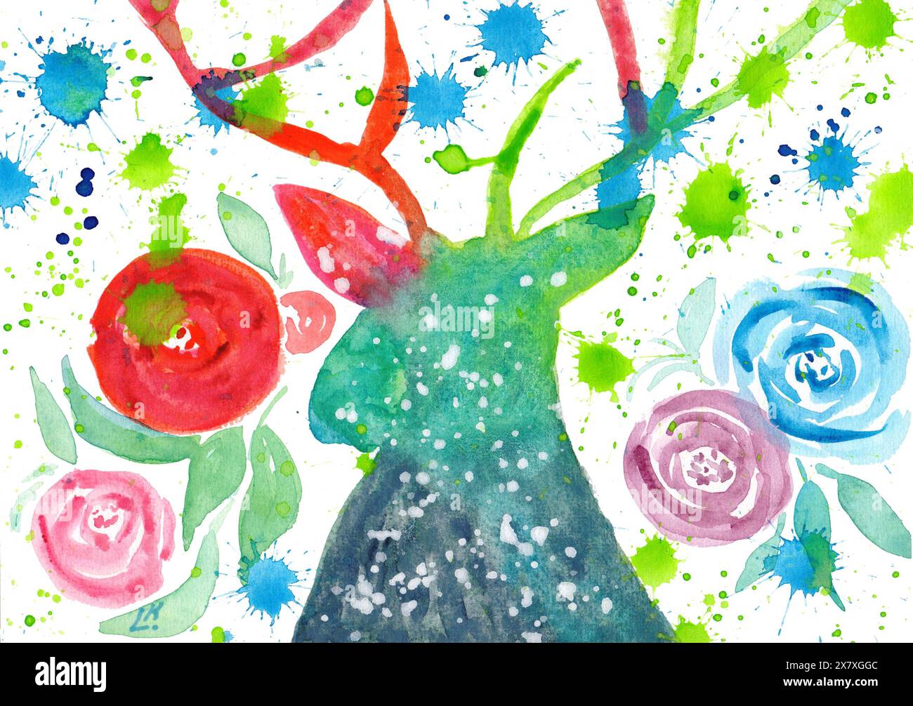 Watercolor deer faceless abstract art Stock Photo - Alamy