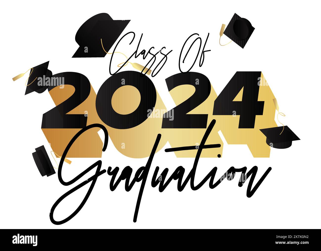 Black and gold class of 2024 Graduation design template on white ...