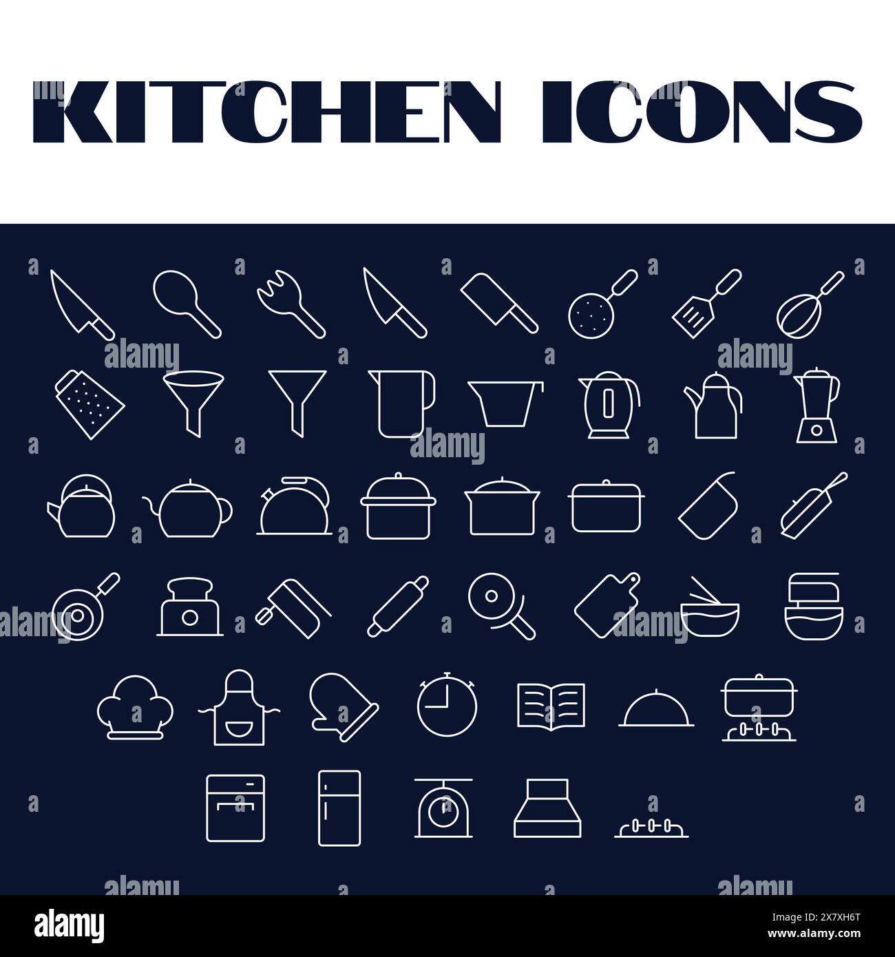 Kitchen icons set. kitchen line icons set vector. kitchen items tools ...
