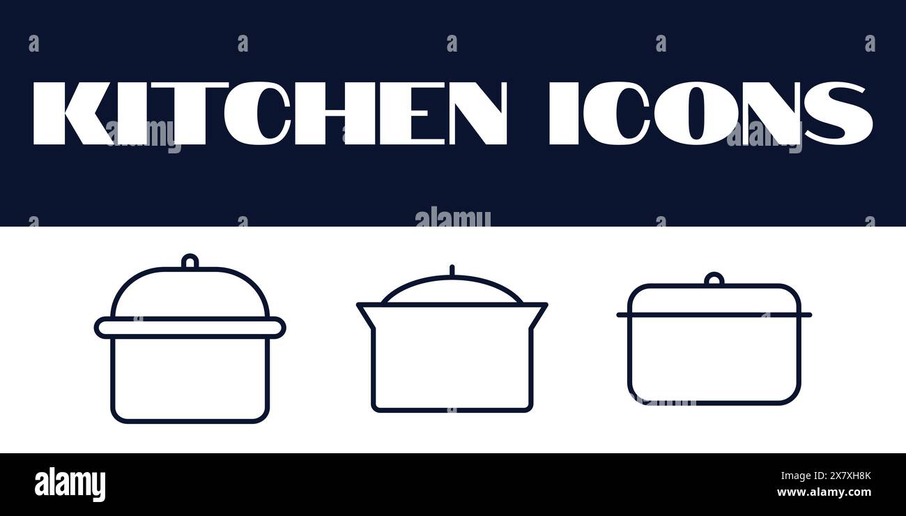 Kitchen icons set. kitchen line icons set vector. kitchen items tools ...