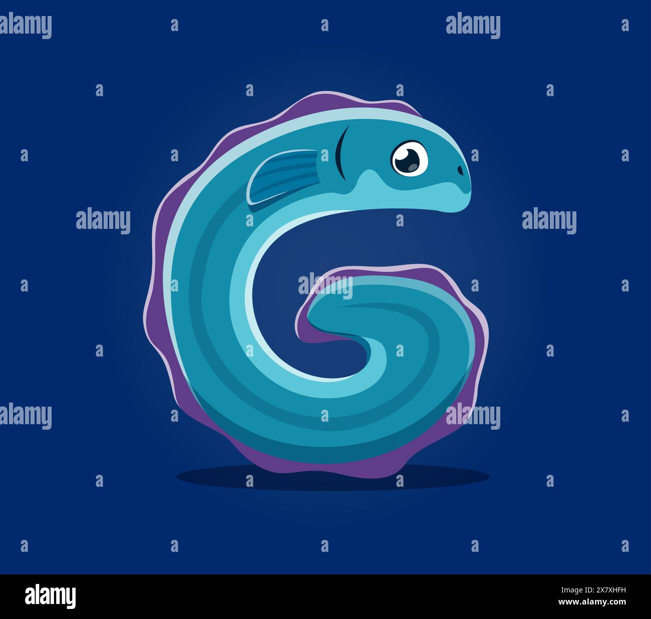 Sea animal in underwater font, letter G as fish or funny sea eel ...