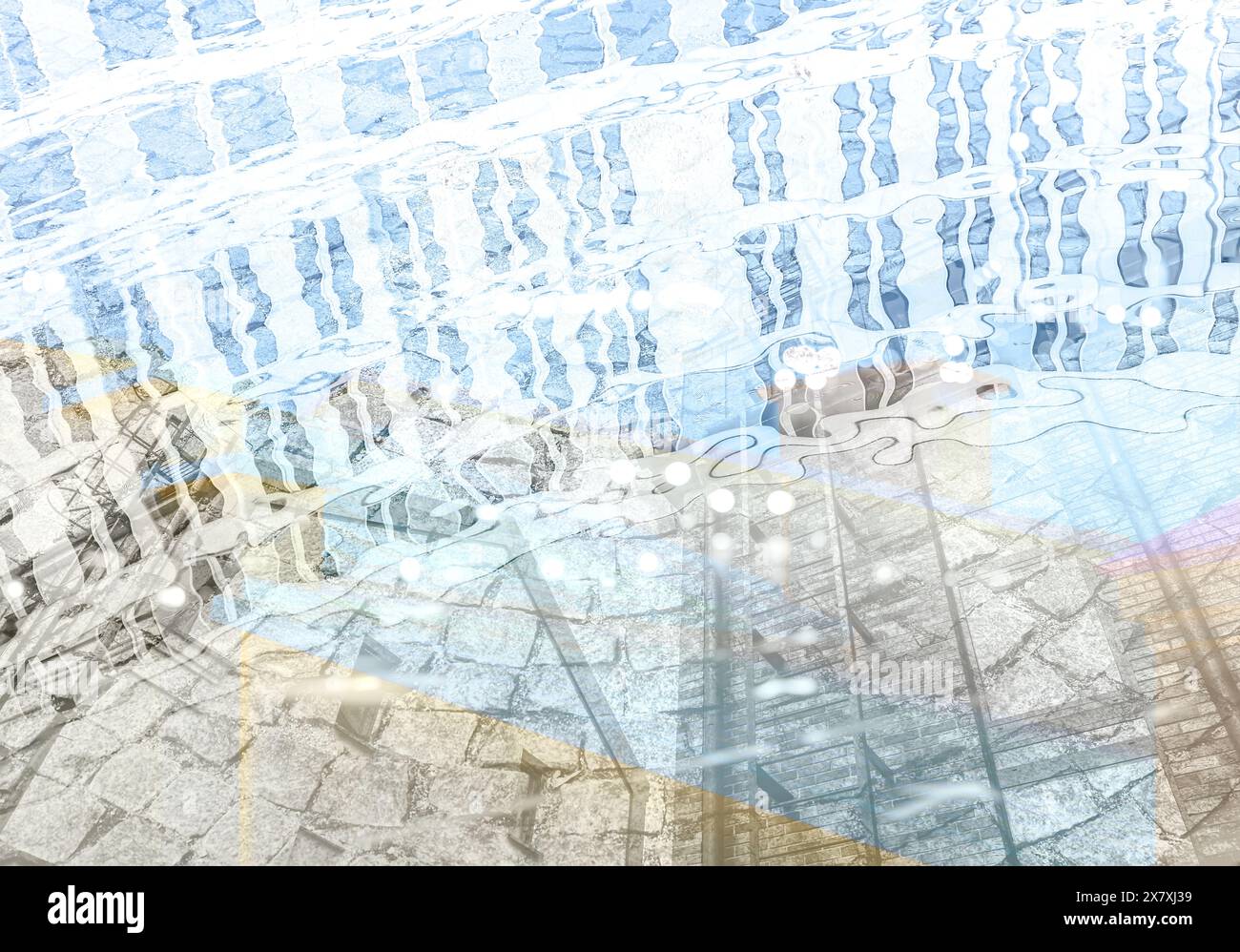 abstract multiple exposure urban background. building reflections in ...