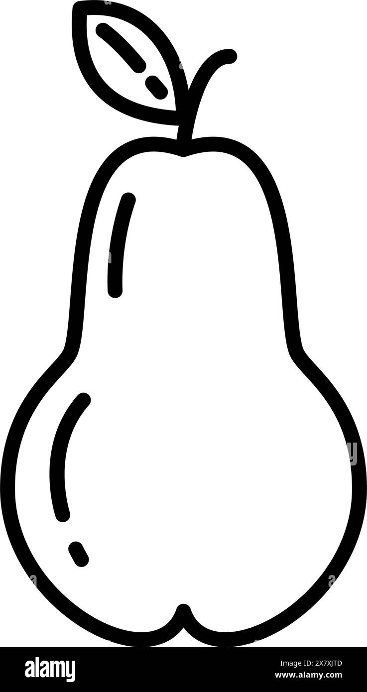 Pear Outline drawing Autumn fruit with leaf in minimalist style Logo ...