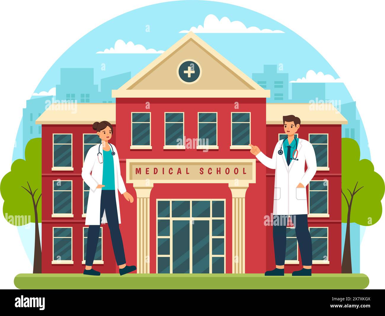 Medical School Vector Illustration with Students Listening to a Lecture ...