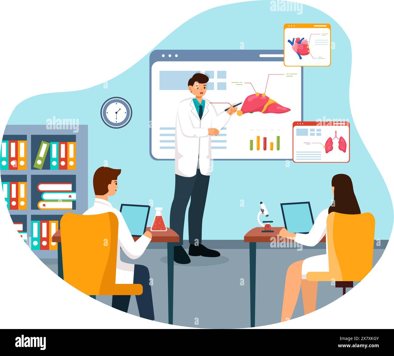 Medical School Vector Illustration with Students Listening to a Lecture ...