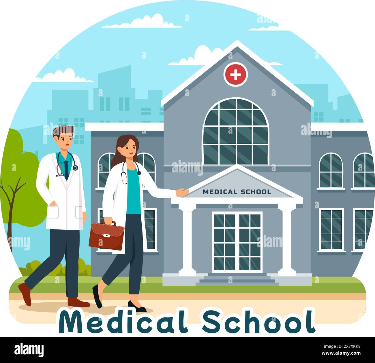 Medical School Vector Illustration with Students Listening to a Lecture ...
