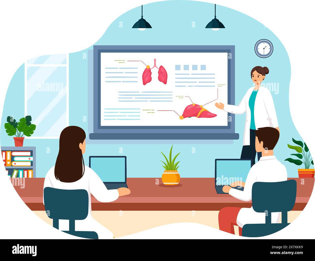 Medical School Vector Illustration with Students Listening to a Lecture ...