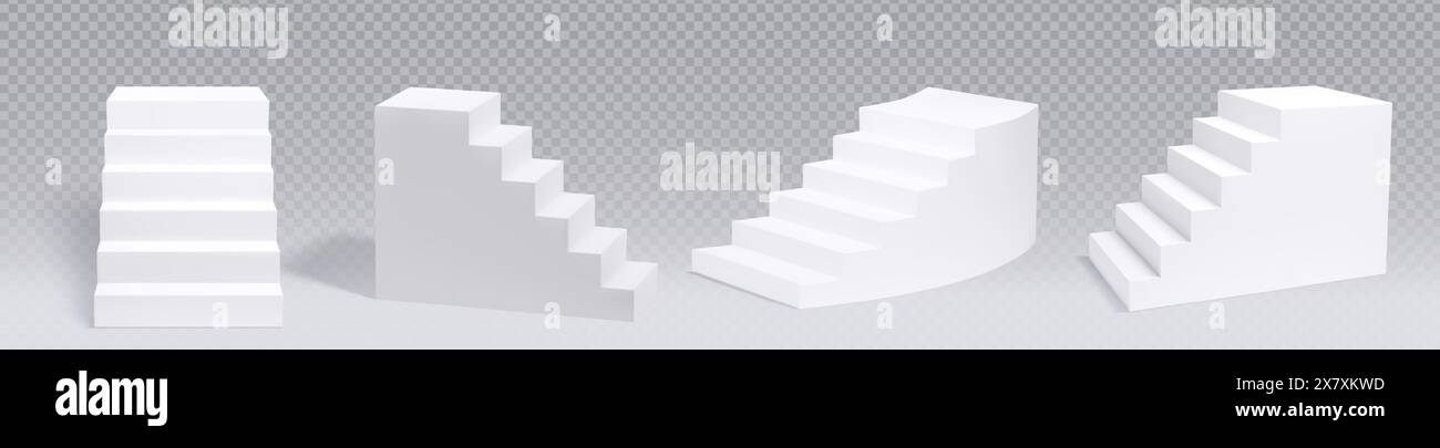 White stair podium rectangular and circular on transparent background ...