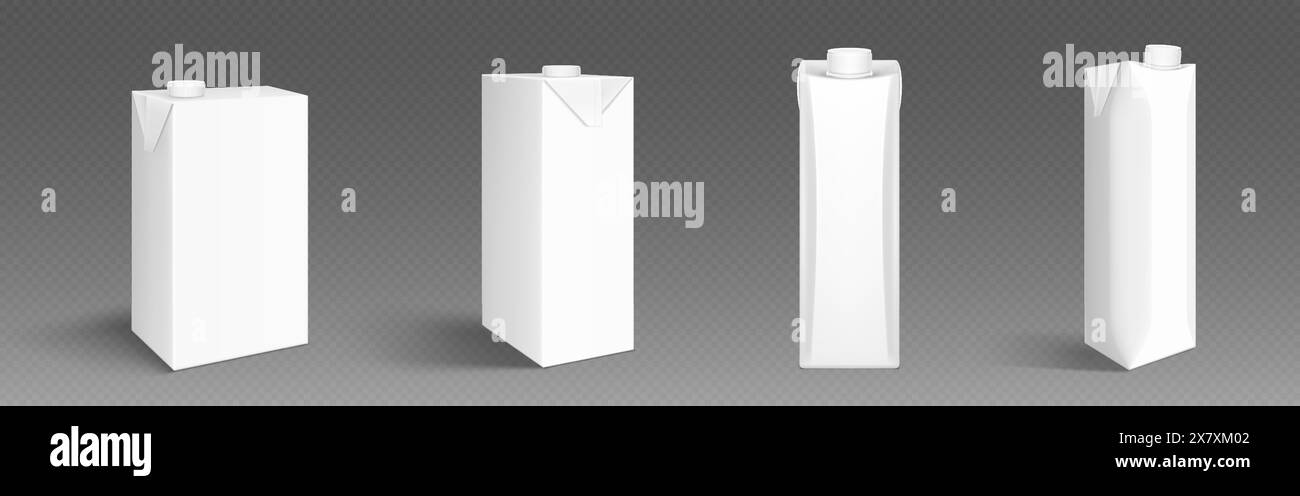 Milk or juice carton 3d white blank pack mockup. Isolated drink package ...