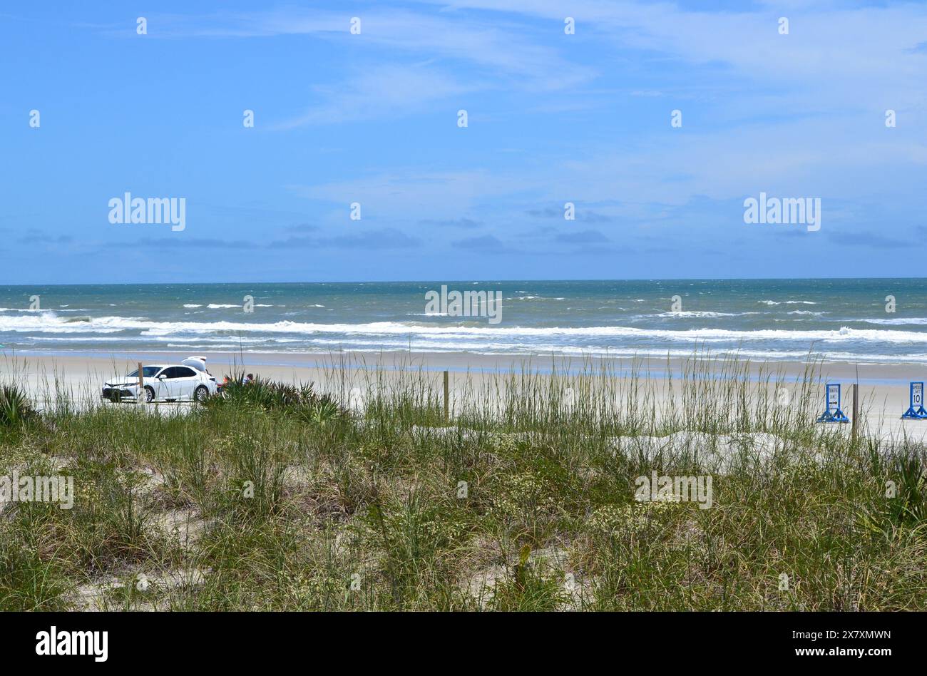 The ocean unfolds in a scenic panorama from the dunes, including one ...