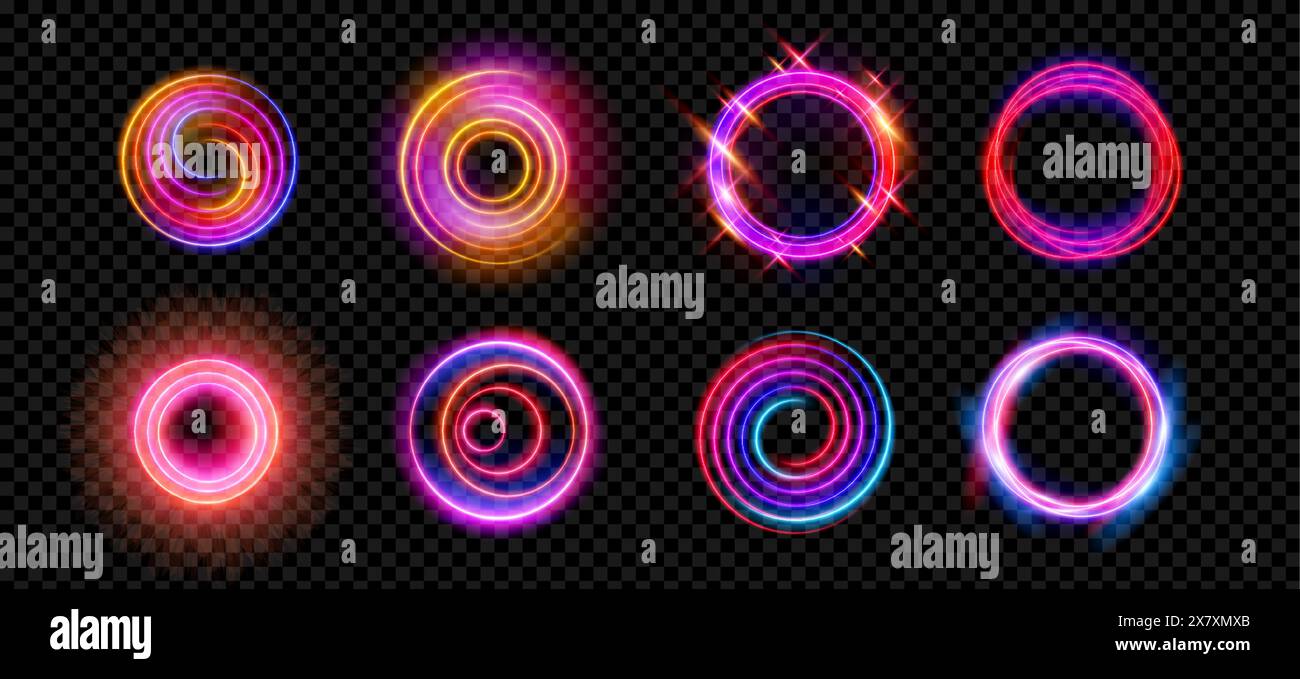 Neon light circle halo with overlay effect on transparent background ...
