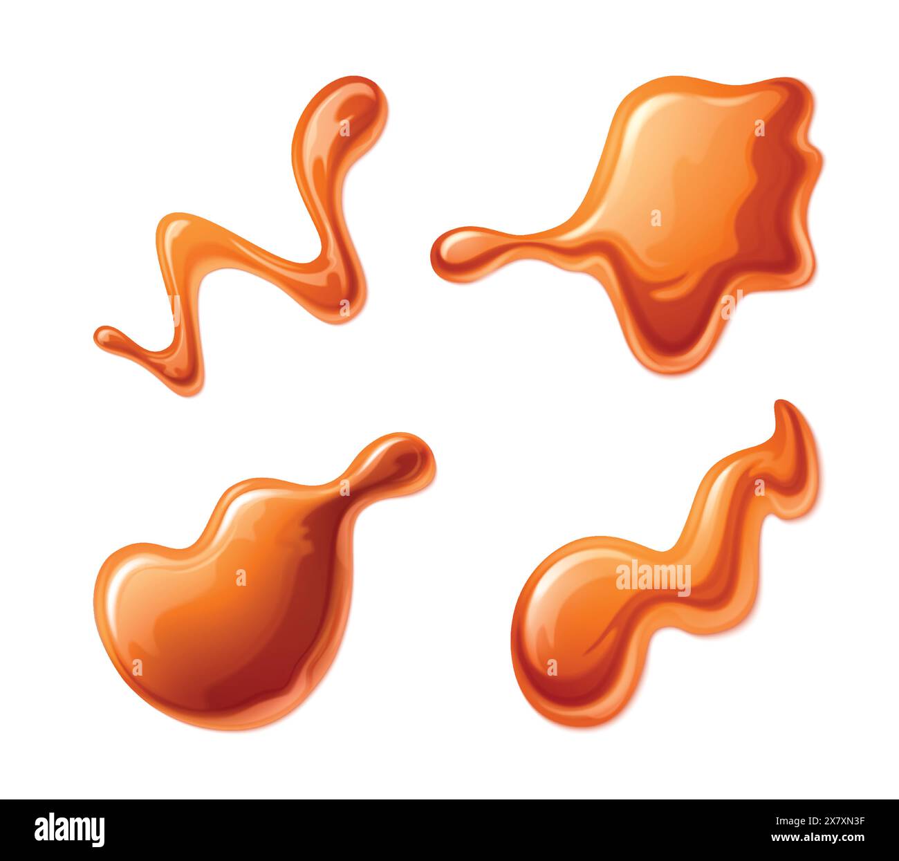 Red sauce splashes set isolated on white background. Vector cartoon ...