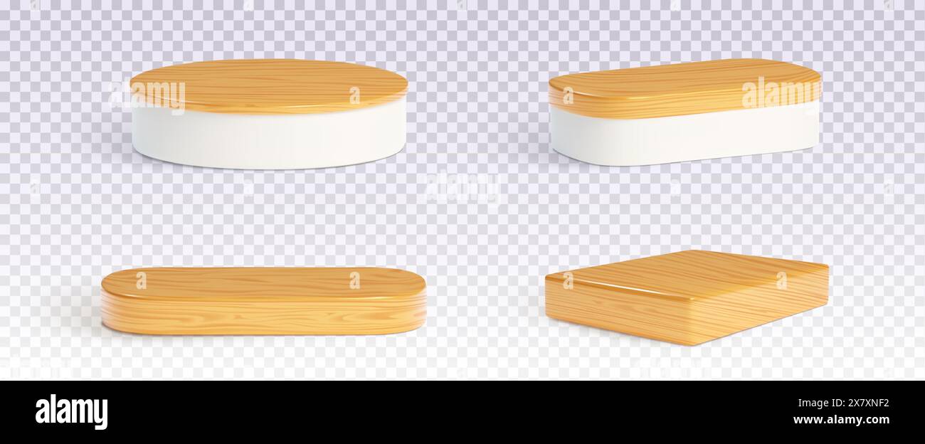 Wooden round and rectangular product podium with shadow on transparent ...