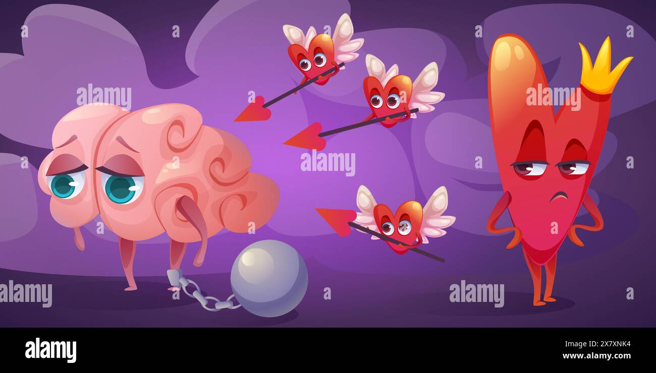 Heart and mind relations and connect concept. Cartoon vector ...
