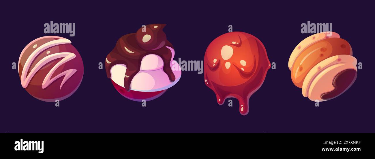 Game candy planet made from sweet dessert. Cartoon vector set of ...