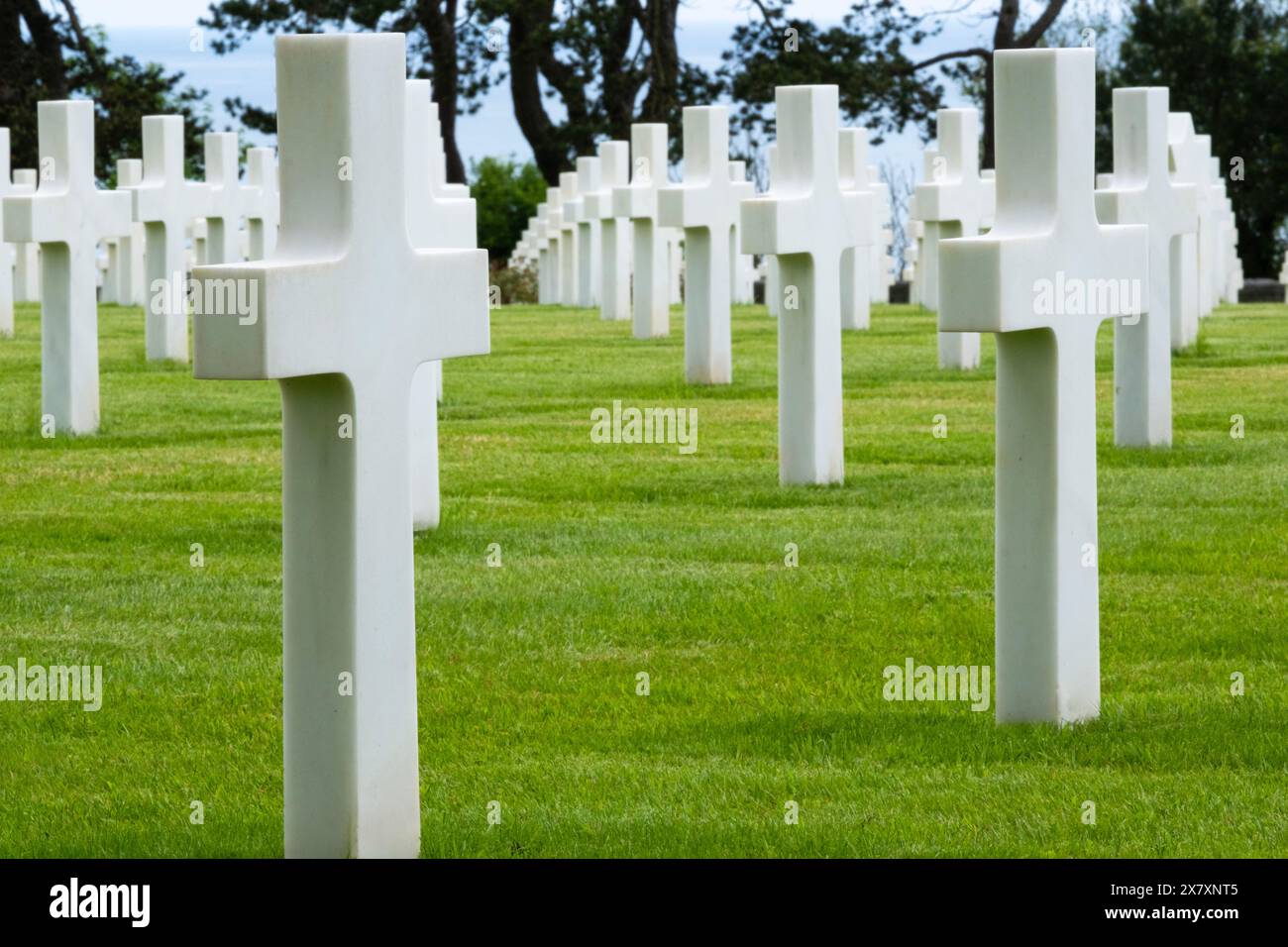 American Cemetery at Normandy area. Down grave line. WWII memorial ...